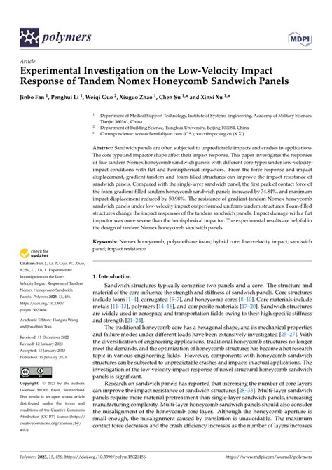 Pdf Experimental Investigation On The Low Velocity Impact Response Of Tandem Nomex Honeycomb