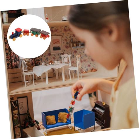 Ciieeo Tren pequeño modelo decoración de mesa Decoración de madera Tren de madera para niños