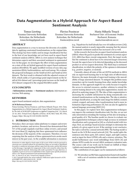 Pdf Data Augmentation In A Hybrid Approach For Aspect Based Sentiment