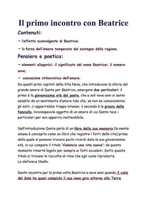 SOLUTION Il Primo Incontro Con Beatrice Analisi Contenuti Pensiero