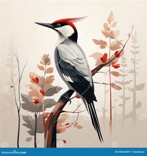 Arte Minimalista Di Picchio In Stile Scandinavo Illustrazione Di Stock