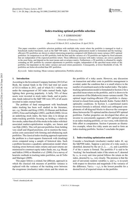 Pdf Index Tracking Optimal Portfolio Selection