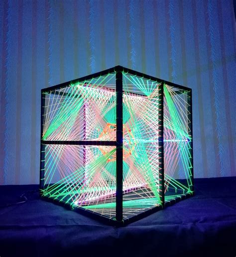 Led String Art Cube With Icosahedron Inside Fluorescent Night Etsy