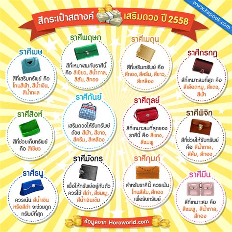 Infographic รูปภาพ ดูดวง สีกระเป๋าสตางค์เสริมดวงปี 2558