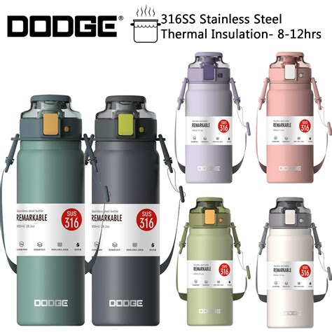Dodge Slim Stainless Steel Vacuum Flask Thermos Water Cup C W Strap 600ml 800ml 316ss Shopee