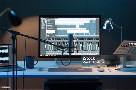 스튜디오 컴퓨터 뮤직 스테이션 전문 오디오 믹싱 콘솔 3d 렌더링 Dj에 대한 스톡 사진 및 기타 이미지 Dj 역 놀기 Istock