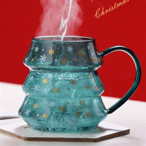 Double Wall Borosilicate Christmas Tree Glass Cup Holiday Cup