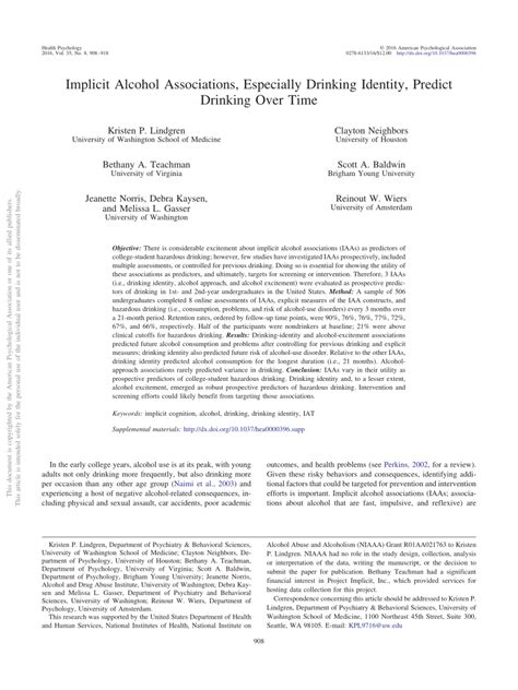 PDF Implicit Alcohol Associations Especially Drinking Identity