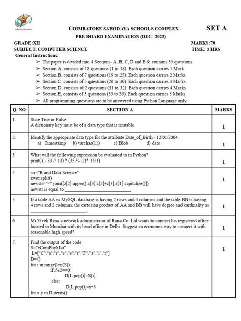 Xii Cs Preboard Qp Set A Cbessc Pdf Argument Computing