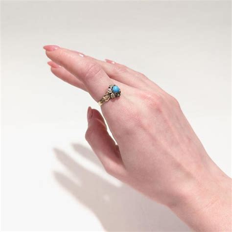Antique Victorian Turquoise Seed Pearl And 10k Rose Gem