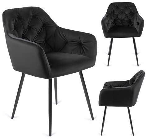 Krzesło Tapicerowane Do Jadalni Salonu Welurowe Velvet Loft Czarne VIKI