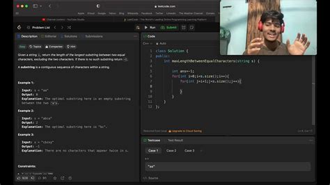 Largest Substring Between Two Equal Characters Leetcode 1624 Youtube