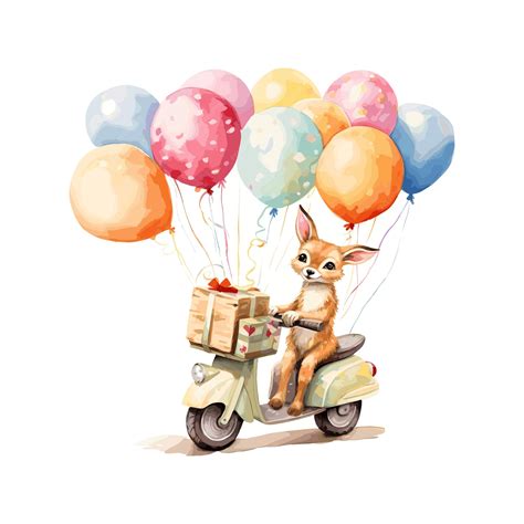 Premium Vector Watercolor Cute Springbok On Cycle And Balloons