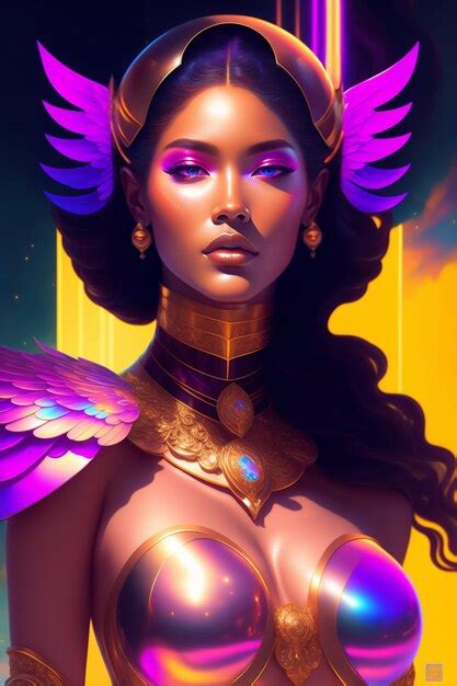 Premium Photo A Woman With A Purple Feathered Headdress And A Gold