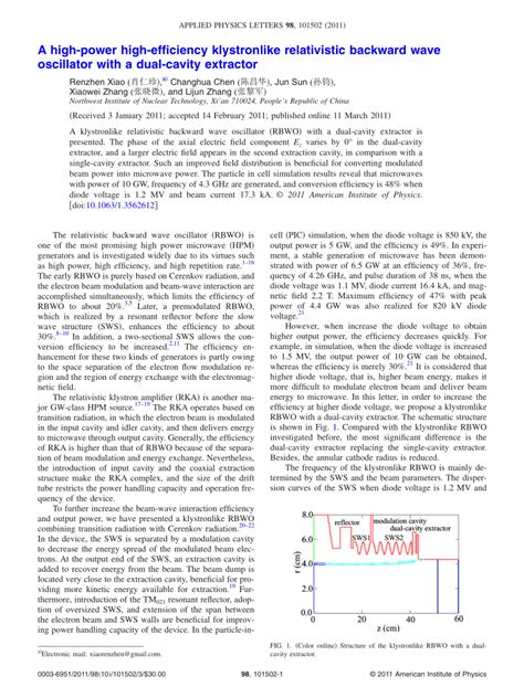 Pdf A High Power High Efficiency Klystronlike Relativistic Backward