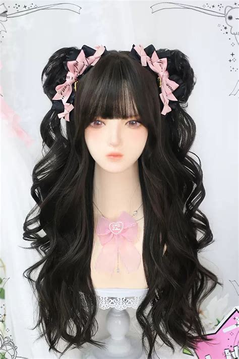 Black Double Ponytail Long Curly Sweet Lolita Wigs Lolitainside