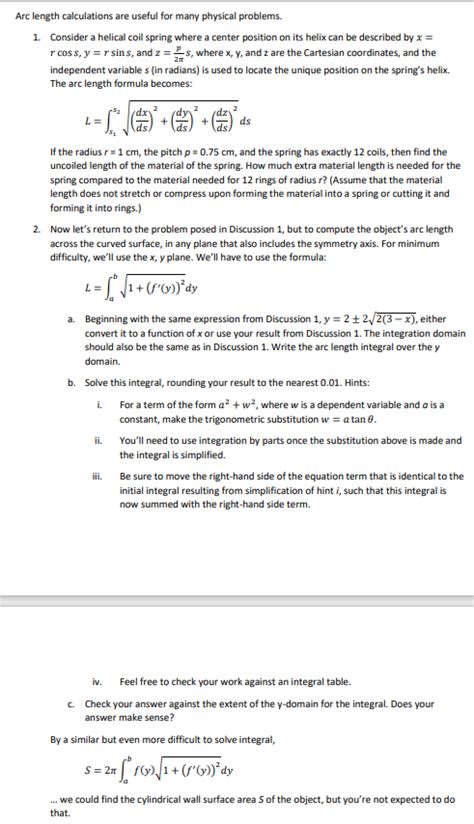 Arc Length Calculations Are Useful For Many Physical Chegg Com