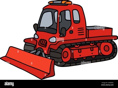 hand drawing of a funny red tracked snowplow stock vector image and art