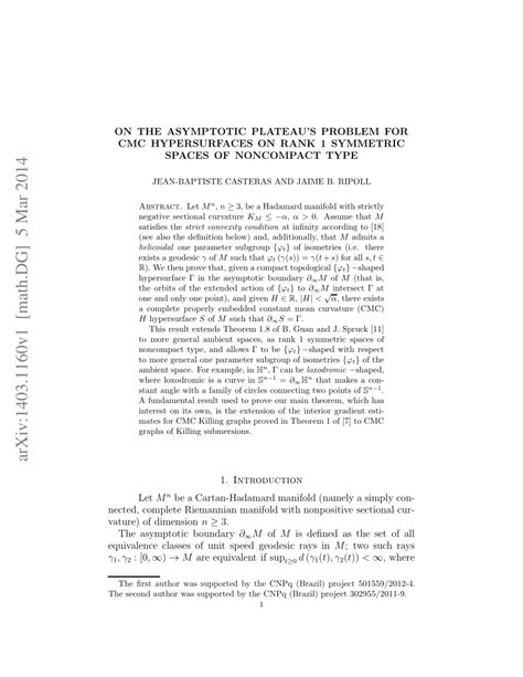 Pdf On The Asymptotic Plateaus Problem For Cmc Hypersurfaces On Rank 1 Symmetric Spaces Of