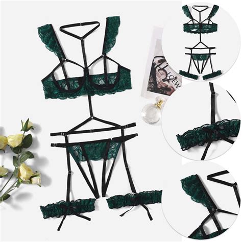 Ladies Split Lace Gauze Open Underwear Set Shopee Malaysia