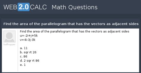 View Question Find The Area Of The Parallelogram That Has The Vectors