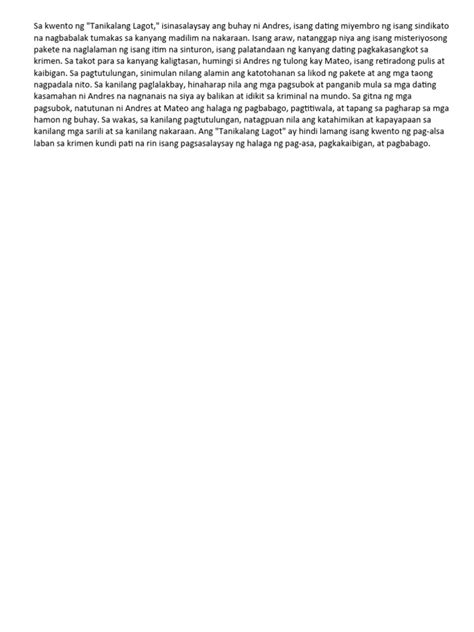 Tanikalang Lagot Summary Pdf