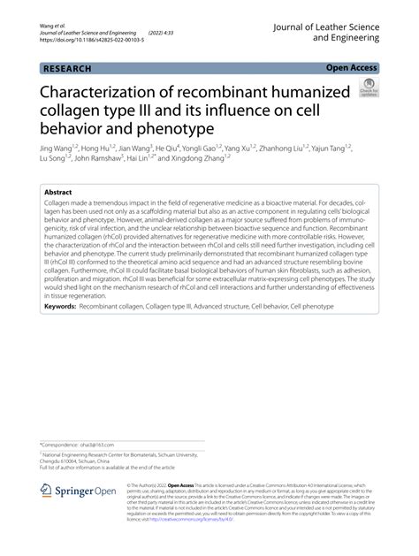 Pdf Characterization Of Recombinant Humanized Collagen Type Iii And Its Influence On Cell