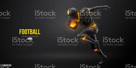 액션 고립 된 검은 배경에서 Nfl 미식 축구 선수 남자의 현실적인 실루엣 벡터 일러스트레이션 3차원 형태에 대한 스톡 벡터
