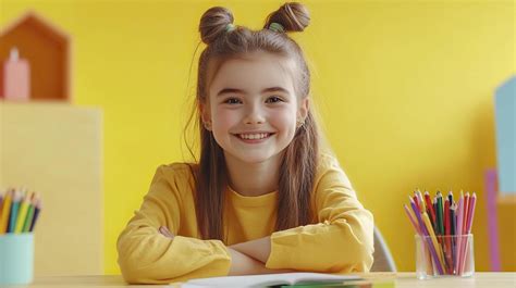 Un Linda Pequeño Niña Haciendo Su Deberes A El Mesa 51069854 Foto De
