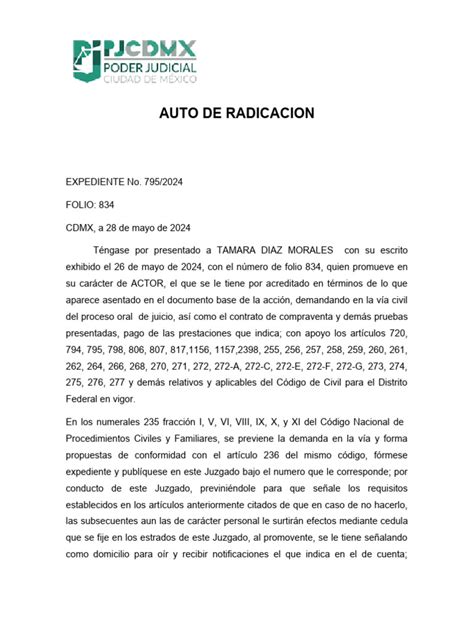 Auto De Radicacion Pdf