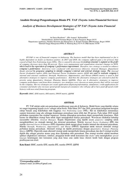 Analisis Strategi Pengembangan Bisnis Pt Taf Toyot Pdf Pdf Swot