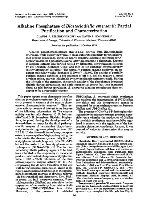 Pdf Alkaline Phosphatase Of Blastocladiella Emersonii Partial Purification And Characterization