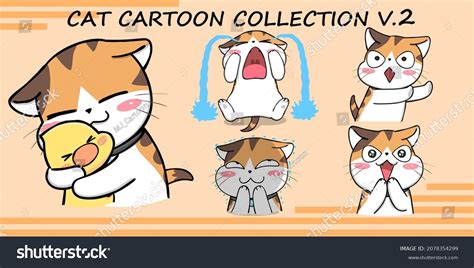 Cute Cat Cartoon Collection Vector Illustration Stock Vector Royalty