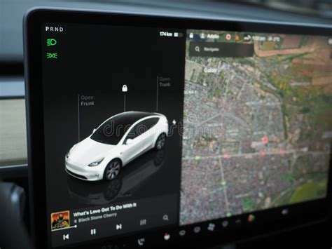 Galati Romania December 26 2024 Tesla Model Y Display With Focus