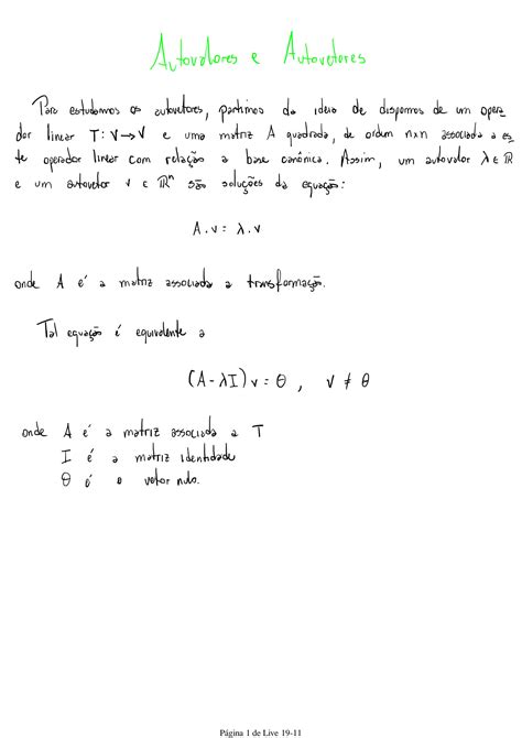 SOLUTION Resumo Exercícios de Autovalores e Autovetores Álgebra