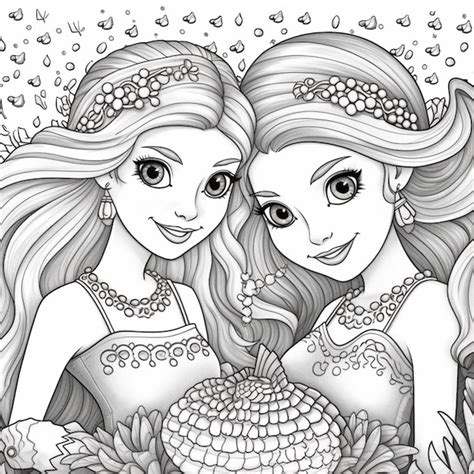 Un Coloriage De Deux Belles Filles Avec Des Fleurs Et Un G Teau Ai