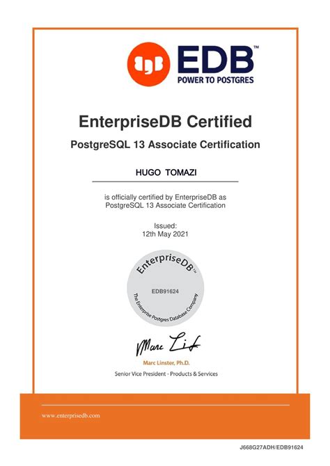 Hugo Tomazi On Linkedin Postgresql Enterprisedb Edb Dba Certificado