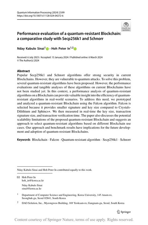 Pdf Performance Evaluation Of A Quantum Resistant Blockchain A