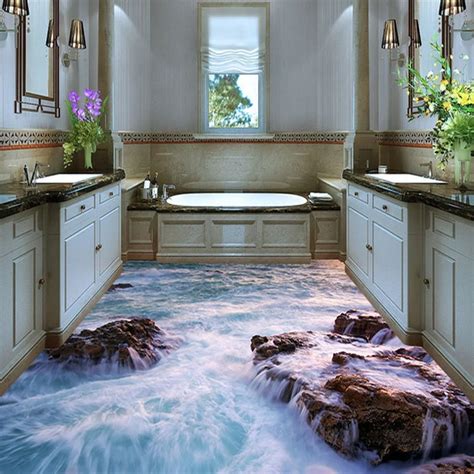 D Waterproof Wallpaper For Bathroom Floor Custom PVC Self Adhesive Floor Mural Wall Paper D