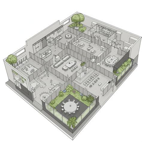 Isometric Interior Design Layout Of A Building Featuring Multiple Rooms