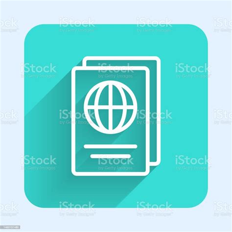 White Line Passport With Biometric Data Icon Isolated With Long Shadow