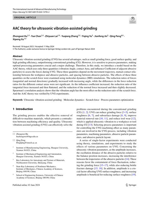 Pdf Aac Theory For Ultrasonic Vibration Assisted Grinding