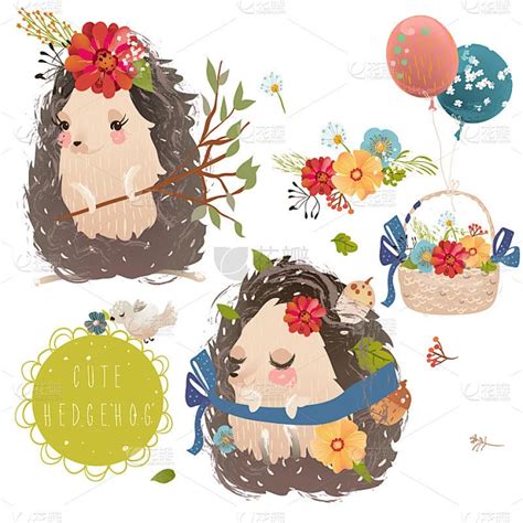 可爱的小刺猬宝宝带着花，花圈图片其他图片图片素材 花瓣网