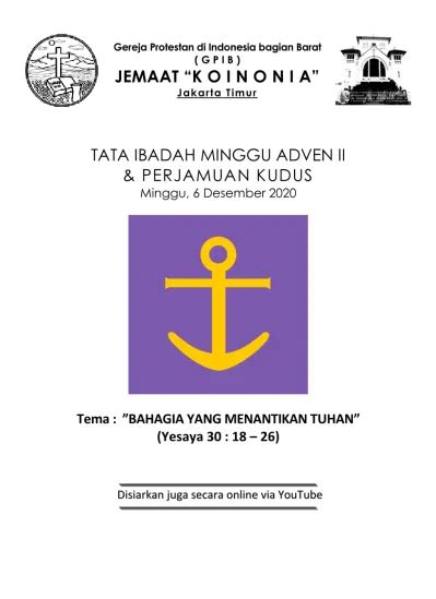TATA IBADAH MINGGU ADVEN II PERJAMUAN KUDUS Minggu 6 Desember 2020