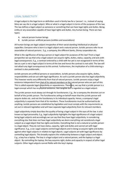 Legal Subjectivity Doc Legal Subjectvity A Legal Subject Is The Legal