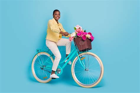Full Length Body Size View Of Attractive Cheerful Girl Riding Bike Free