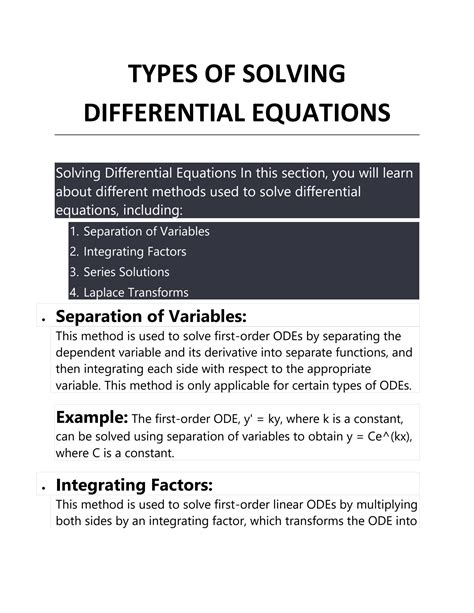 Solution Types Of Solving Differential Equations And Its Application