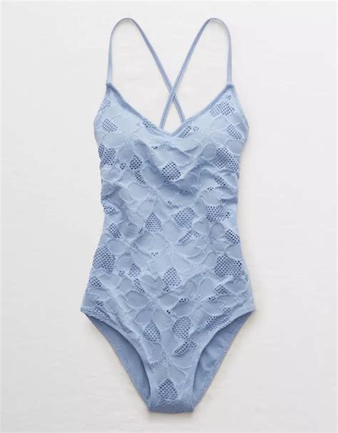 Aerie Jacquard Strappy Back One Piece Swimsuit