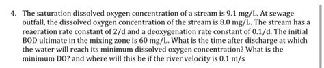 Solved The Saturation Dissolved Oxygen Concentration Of A