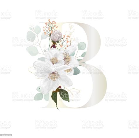 꽃 알파벳입니다 흰색 식물원 꽃 분기 꽃다발 구성과 편지 청첩장 생일 벡터 그림입니다 Film Festival에 대한 스톡 벡터 아트 및 기타 이미지 Istock